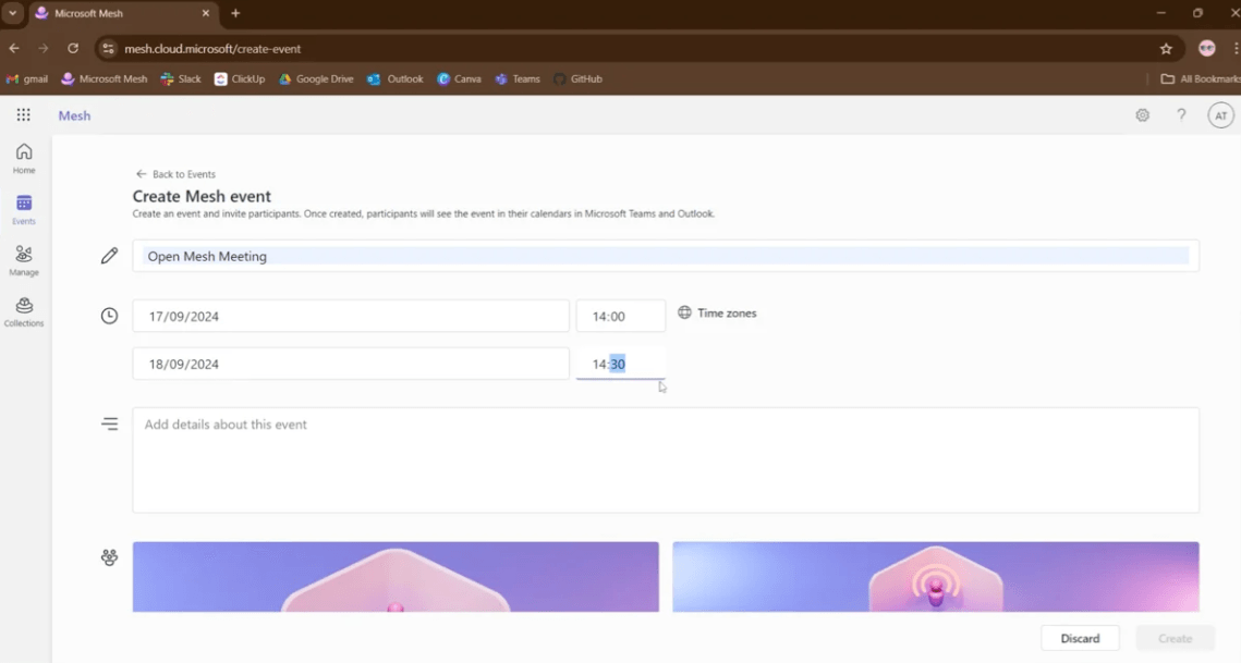 How to create a mesh event in Microsoft Teams